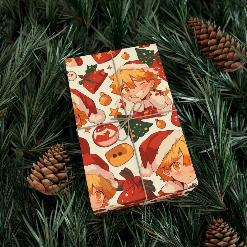 Zenitsu Demon Slayer Christmas Wrapping Paper - Holiday Gift Wrap ...