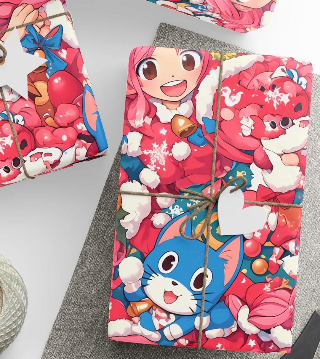 Wrapping Paper, Cute Christmas Fairy Tail Cat Gift Wrap, Holiday Cat ...