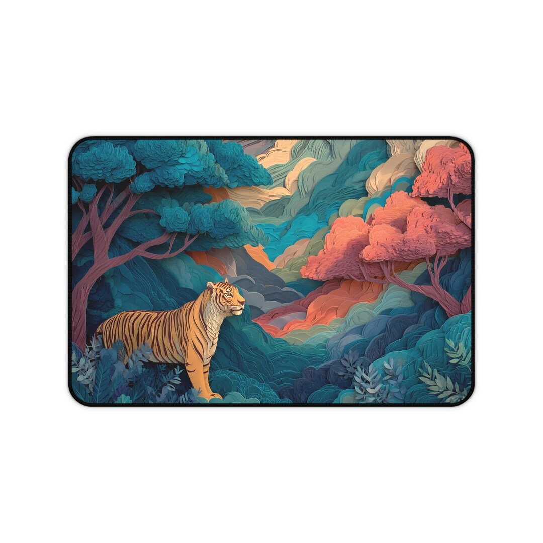 Wild Tiger Desk Mat, Colorful Office Decor, Gaming Mat, Home Office ...