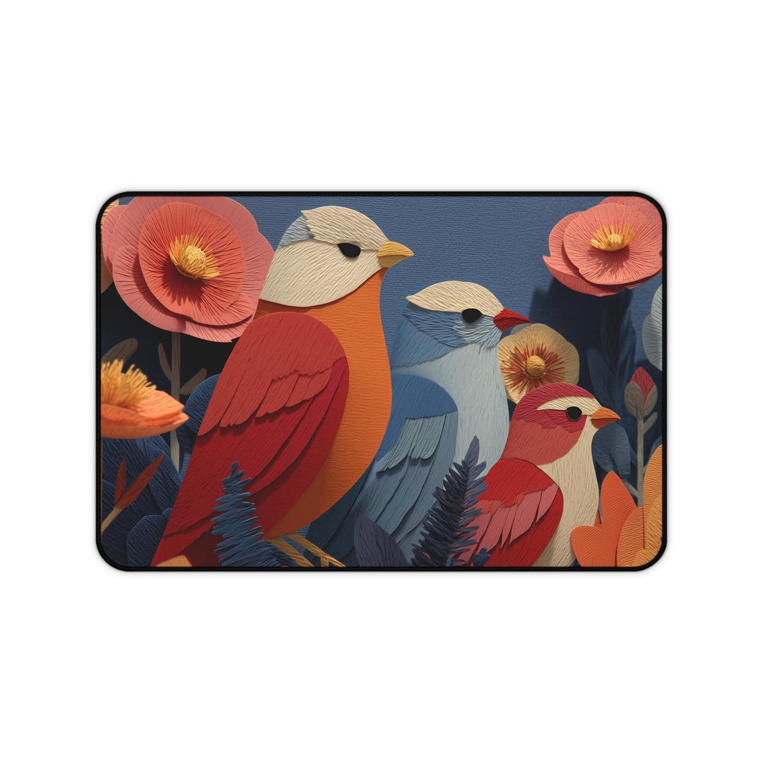 Vintage Bird Collage Mouse Pad | Artistic Nature Desk Mat | Ornithology ...