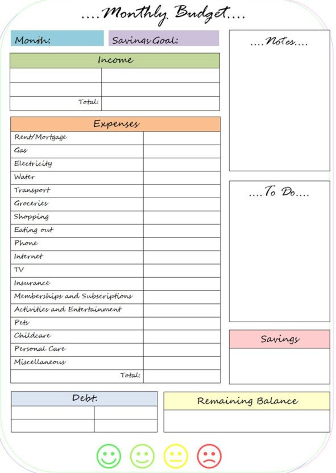 Simple Monthly Budget Planner - Etsy