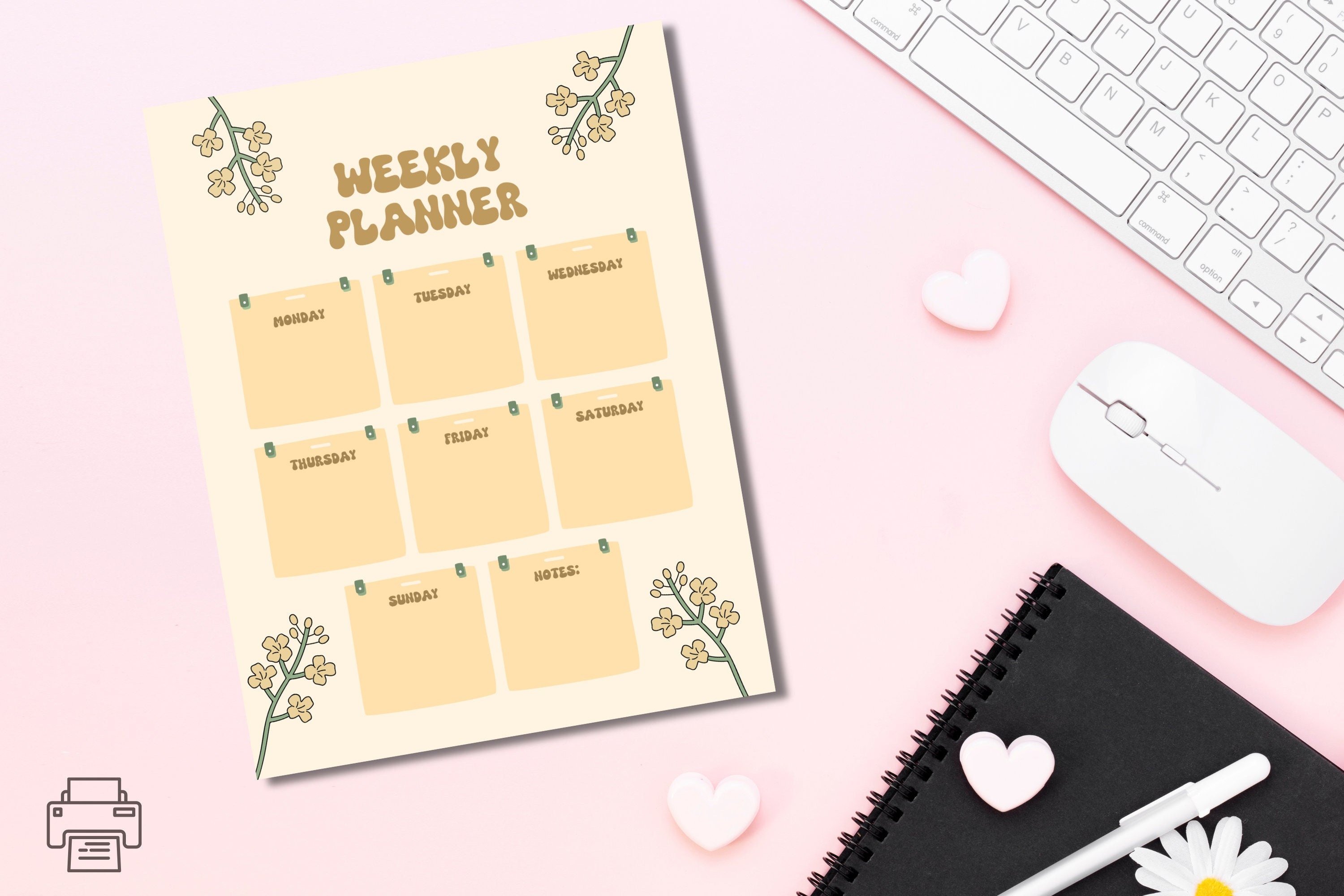 Weekly Schedule Template With Flowers Cute Printable Planner for Teens ...