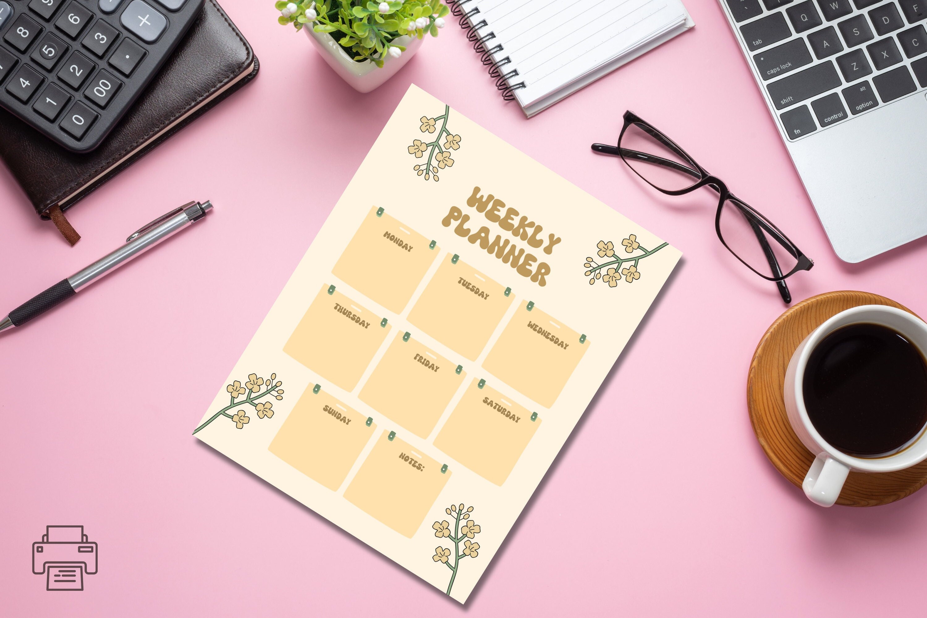 Weekly Schedule Template With Flowers Cute Printable Planner for Teens ...