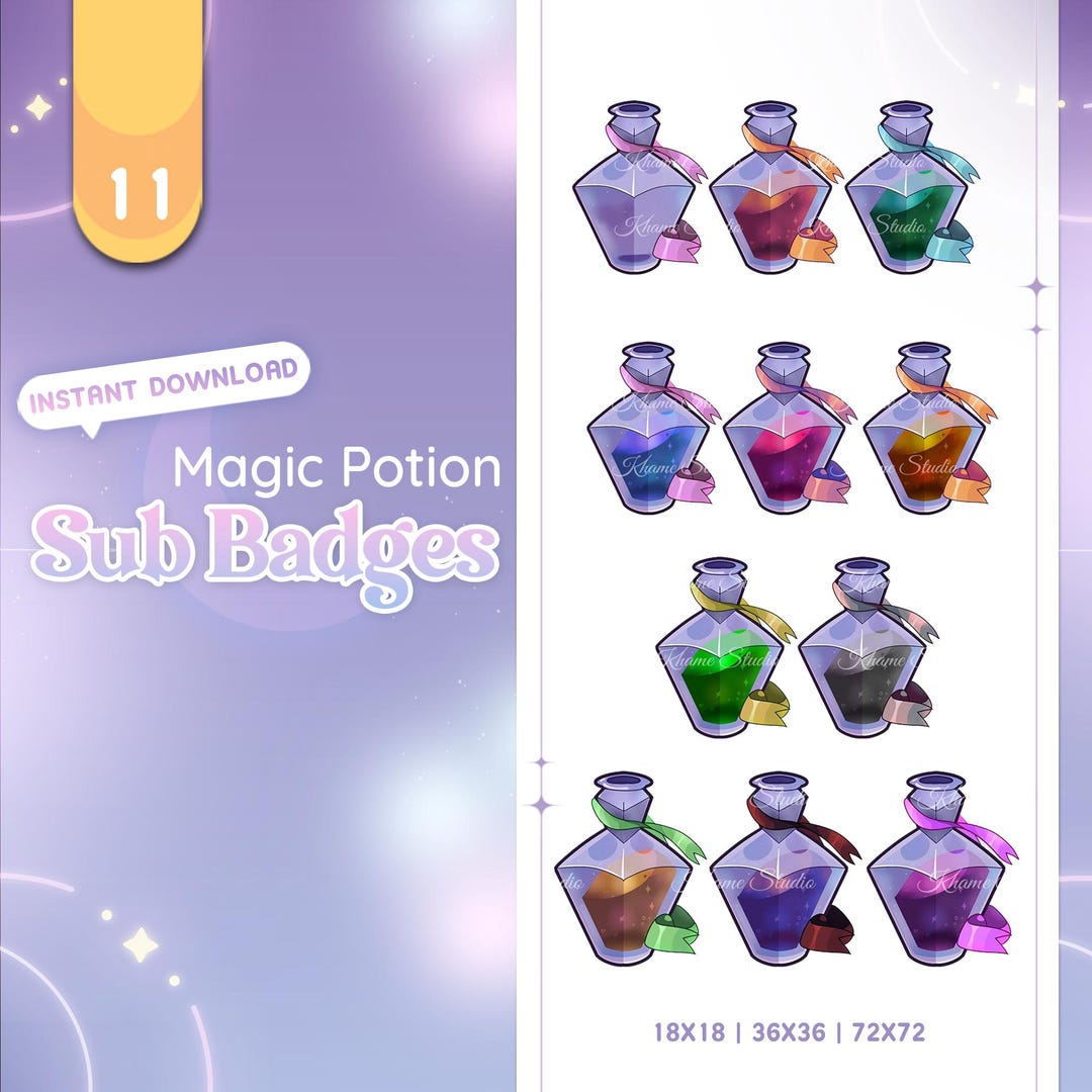 Magic Potion Sub Badges for Twitch - Set of 11 Cute and Colorful Badges ...