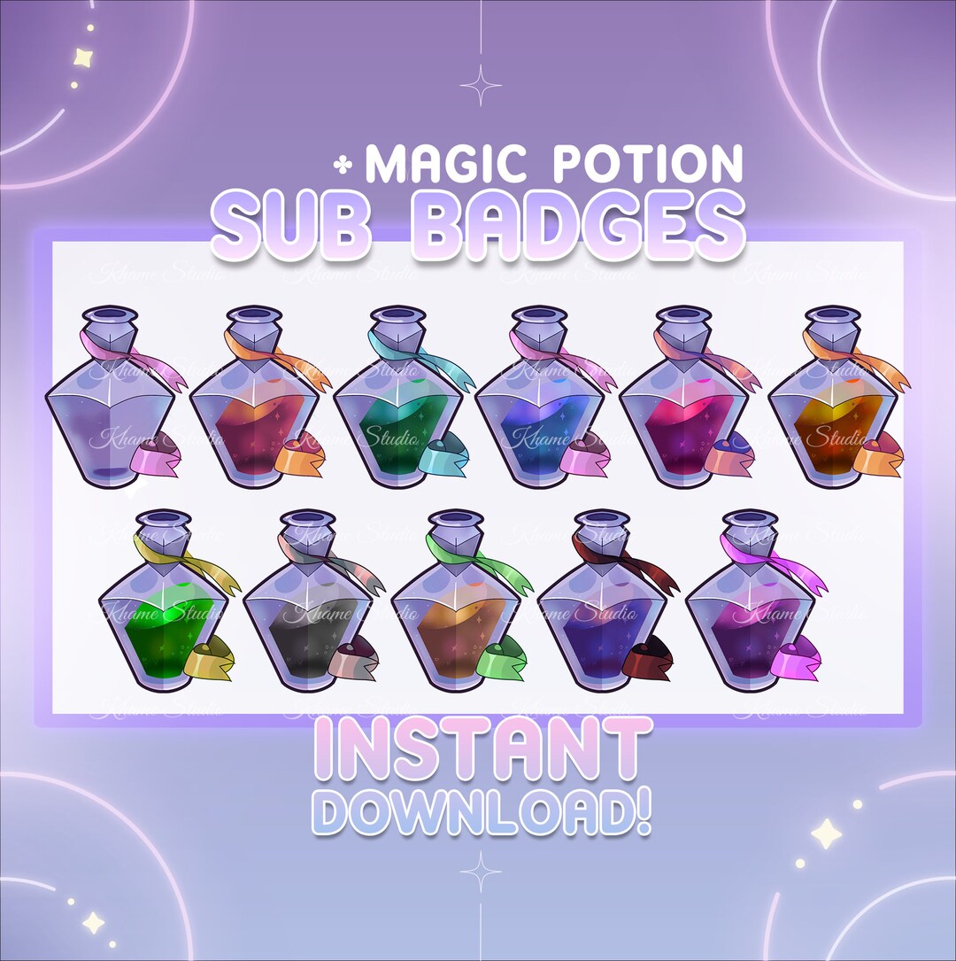 Magic Potion Sub Badges for Twitch Set of 11 Cute and Colorful Badges ...