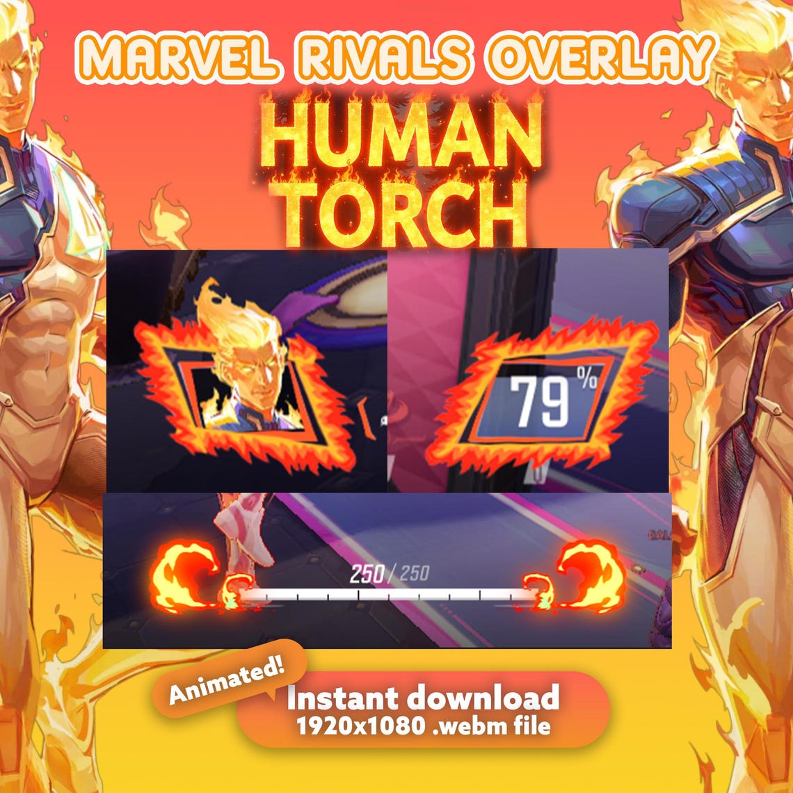 Animated Human Torch Overlay | Marvel Rivals Streamer Graphics (PNG ...