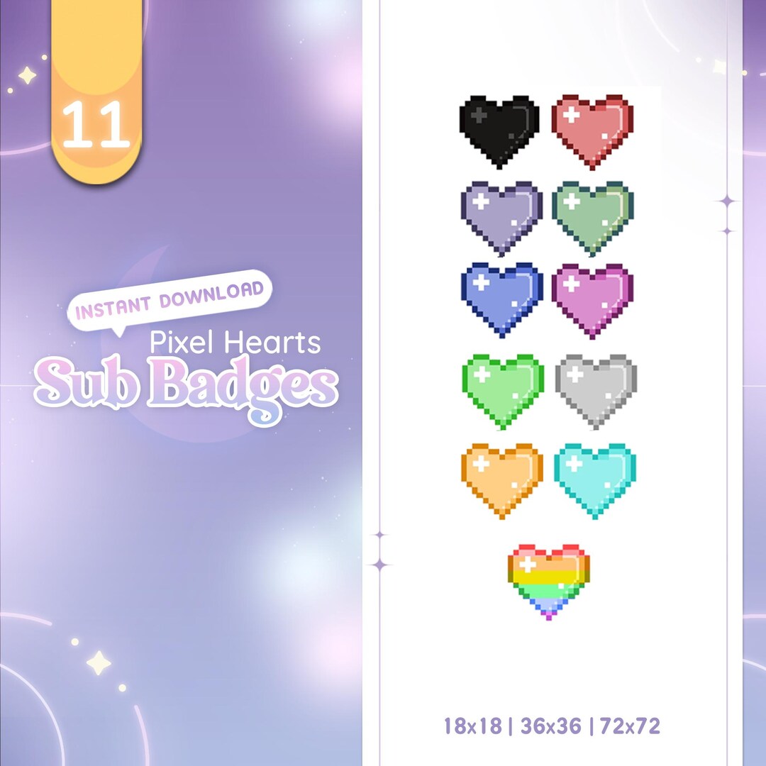 8-bit Hearth Sub Badges - Set of 11 | Pixel Art Heart Icons for ...