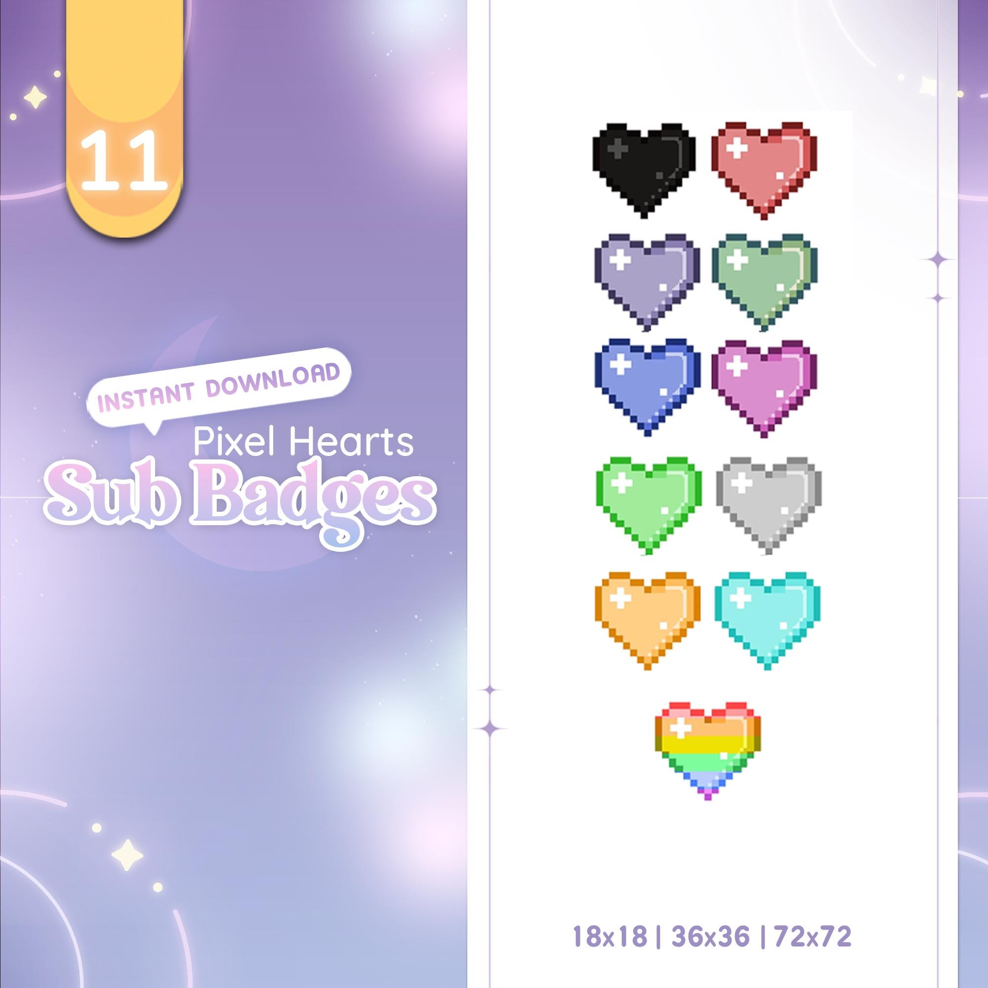 8-bit Hearth Sub Badges - Set of 11 | Pixel Art Heart Icons for ...
