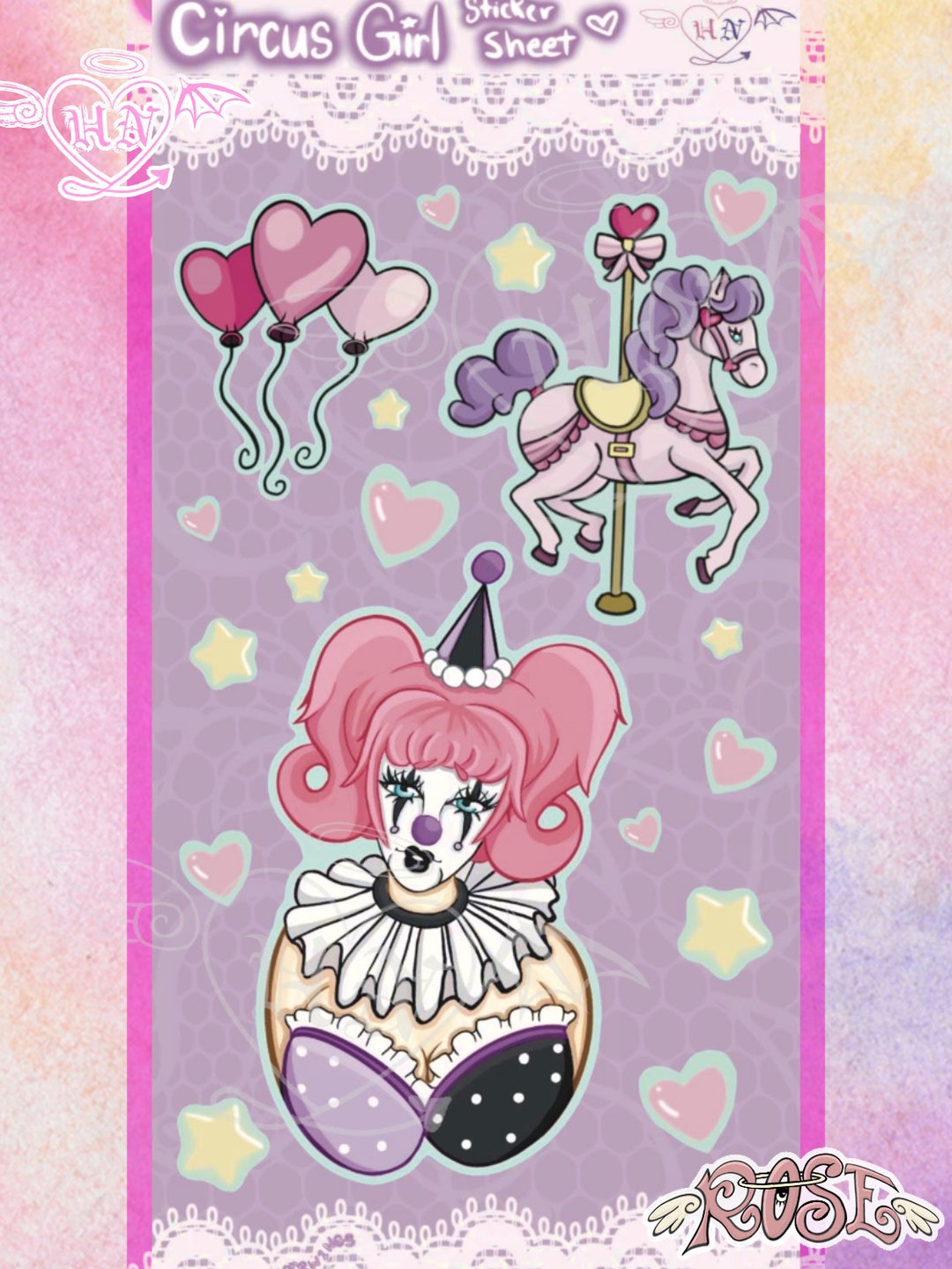 Circus Clown Girl Pinup Sticker Sheet Vinyl Stickers Holographic Clowns ...