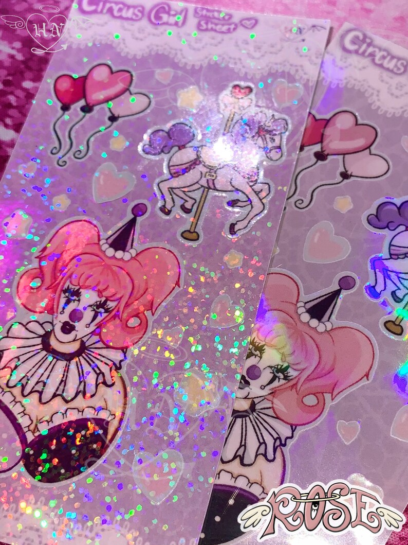 Circus Clown Girl Pinup Sticker Sheet Vinyl Stickers Holographic Clowns ...