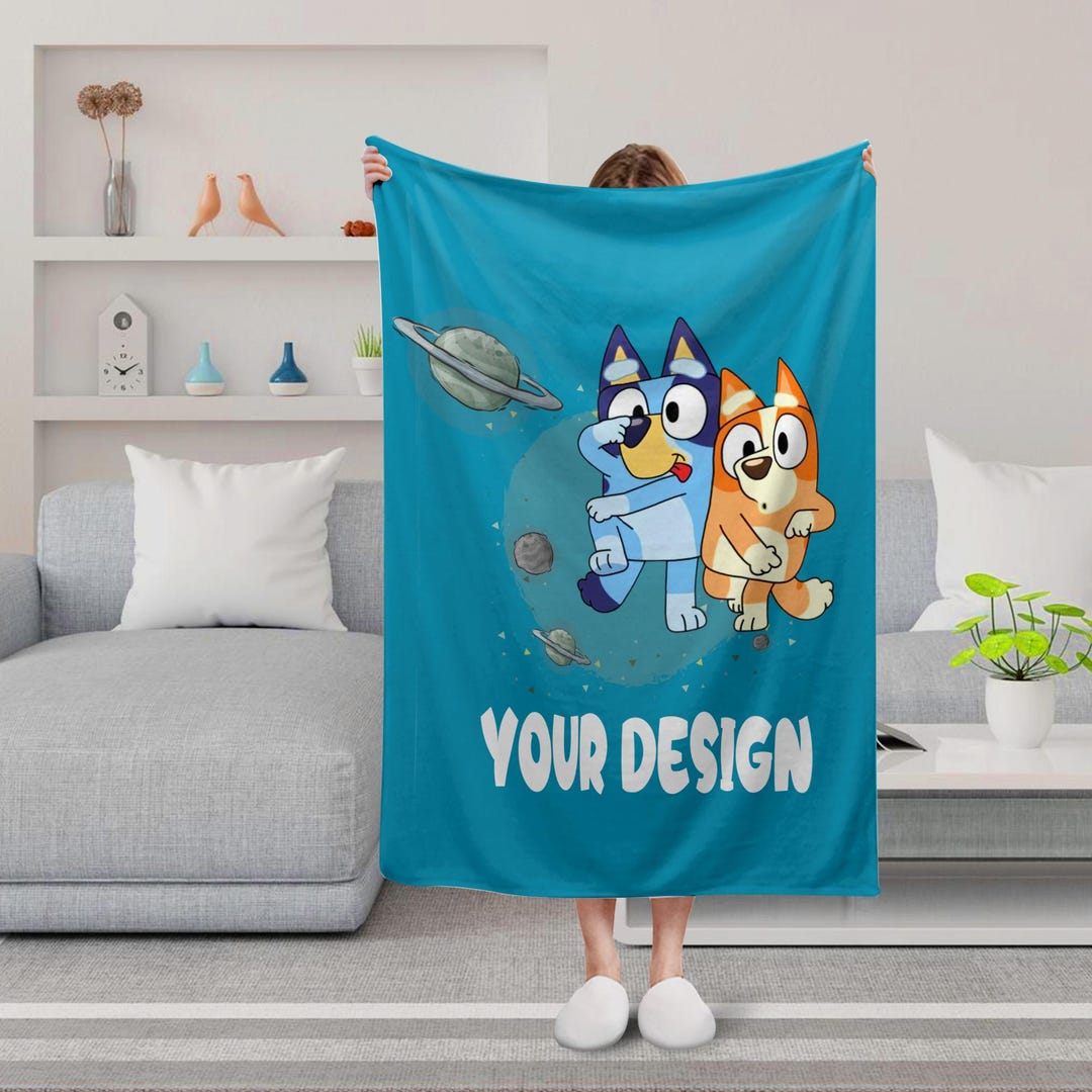 Custom Cute Bluey Dog Blanket, Personalized Name Flannel Blanket for ...