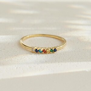 Dainty Birthstone Jewelry, Custom Multiple Gemstone Ring, 18K Gold ...