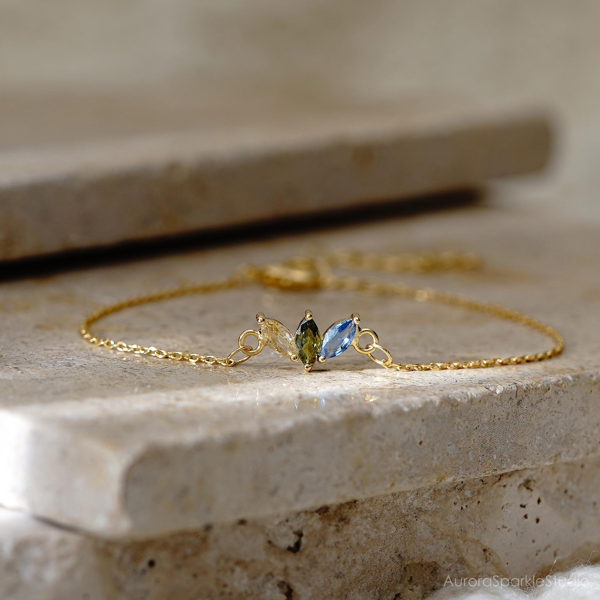 Custom Birthstone Bracelet, Minimalist Family Jewelry, Personalized ...