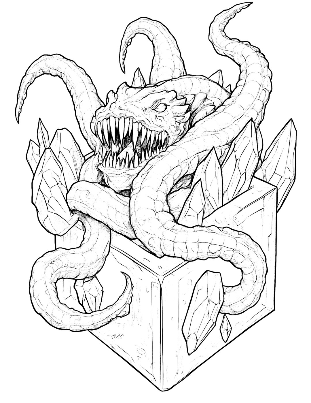 Terrifying Tentacle Monster Crystal Box Horror Creature Coloring Page I ...