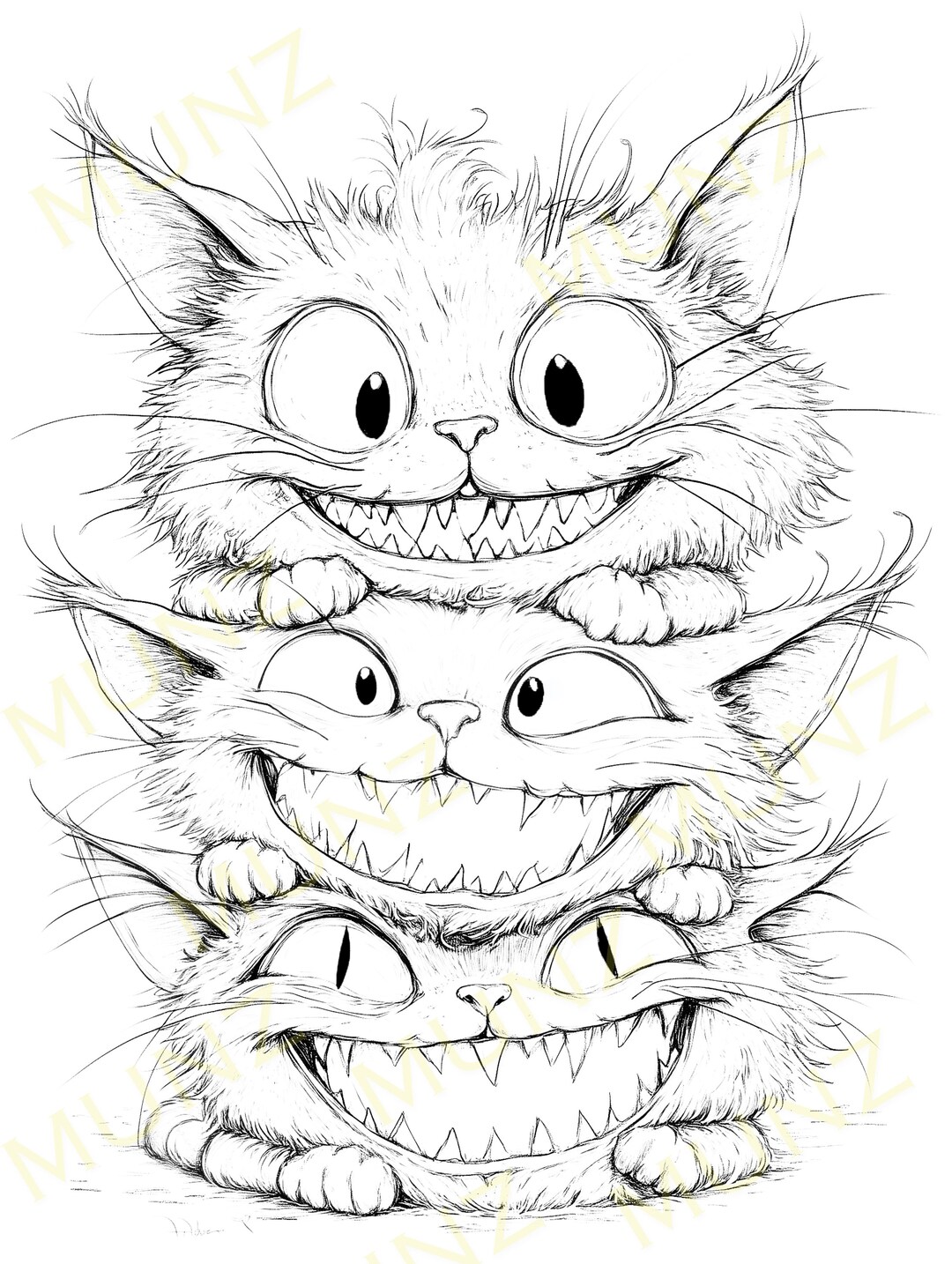 Stacked Smiling Cats Coloring Page Halloween-themed Printable Art - Etsy