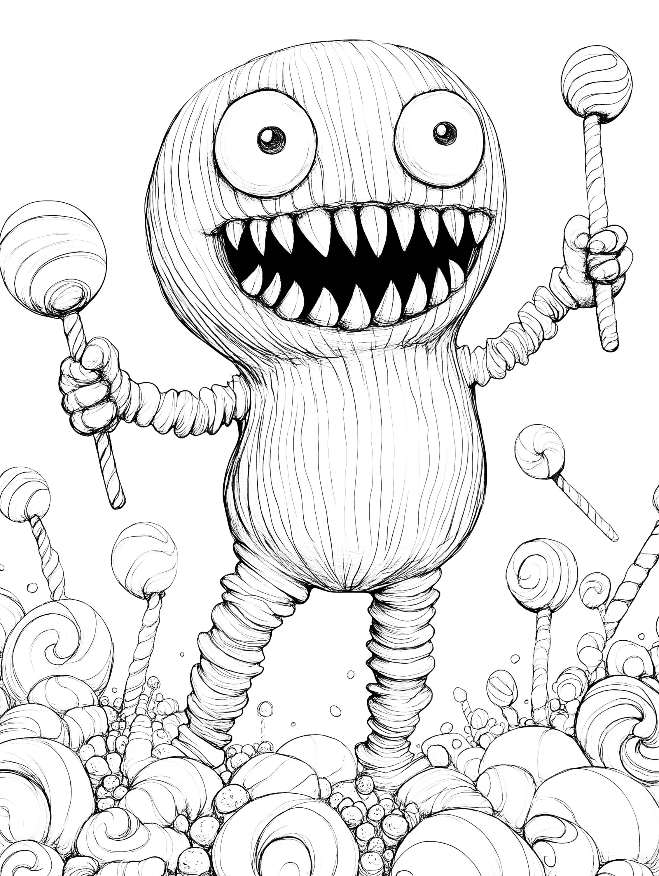 Cute Candy Monster Coloring Page Fun Fantasy Creature Whimsical ...