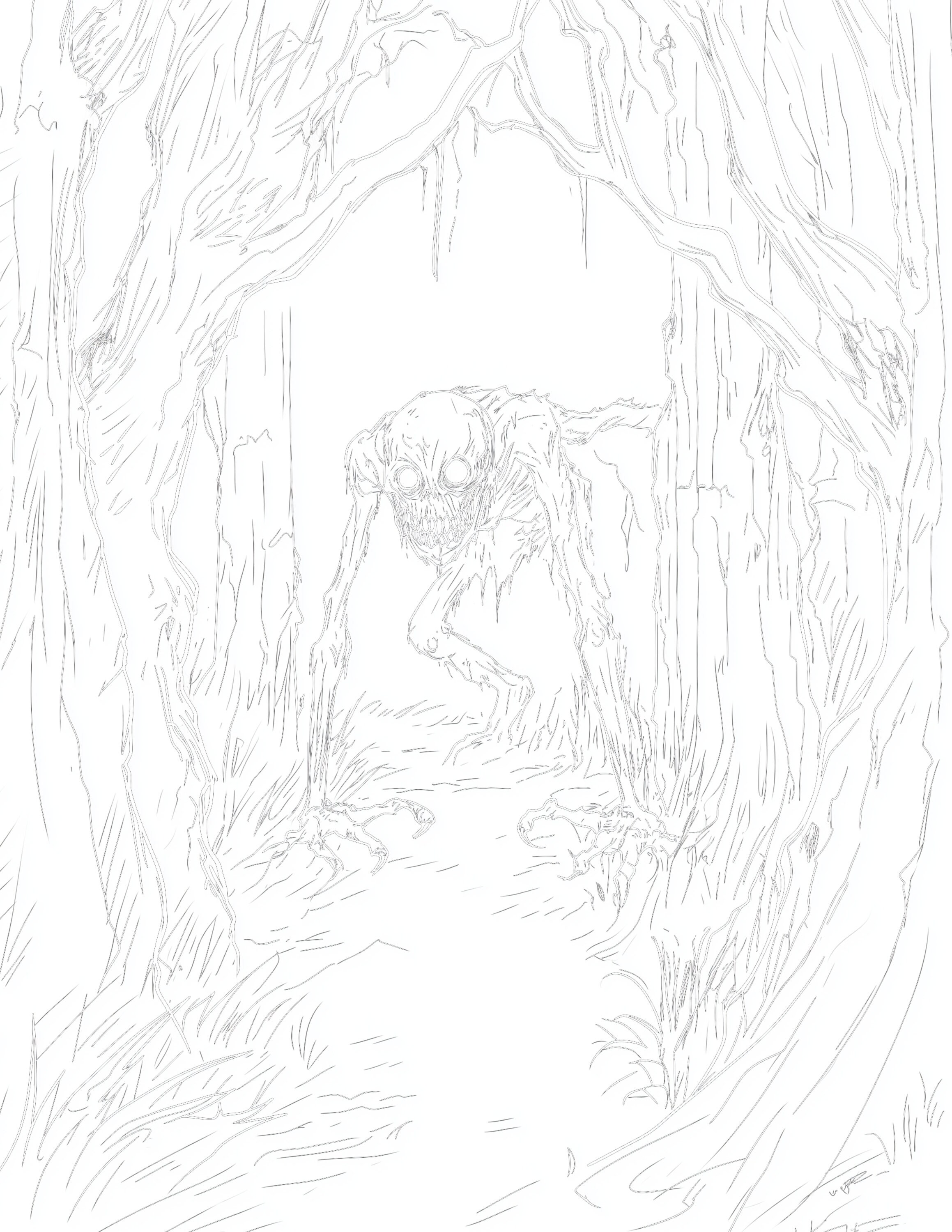 2 Pages I Terrifying Forest Creature and Boy Spooky Halloween Digital ...