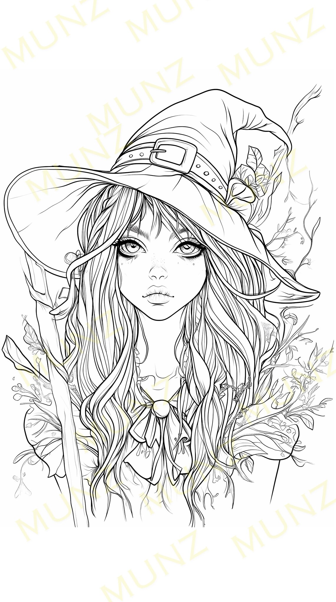 Witch Girl Coloring Page Fantasy Witch Art Magical Witch Portrait ...