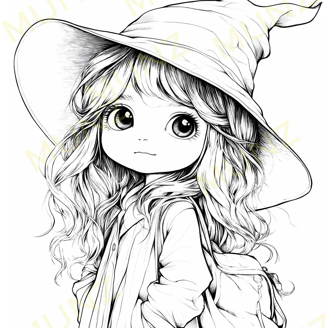 Adorable Young Witch Halloween Coloring Page Cute Little Sorceress ...