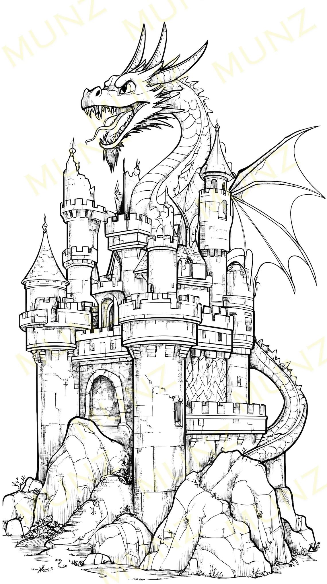 Epic Dragon Castle Coloring Page for Fantasy Lovers HALLOWWEN 2024 ...