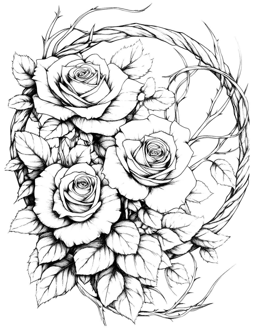 Elegant Rose Flower Coloring Page Relaxing Floral Design for Adults and ...