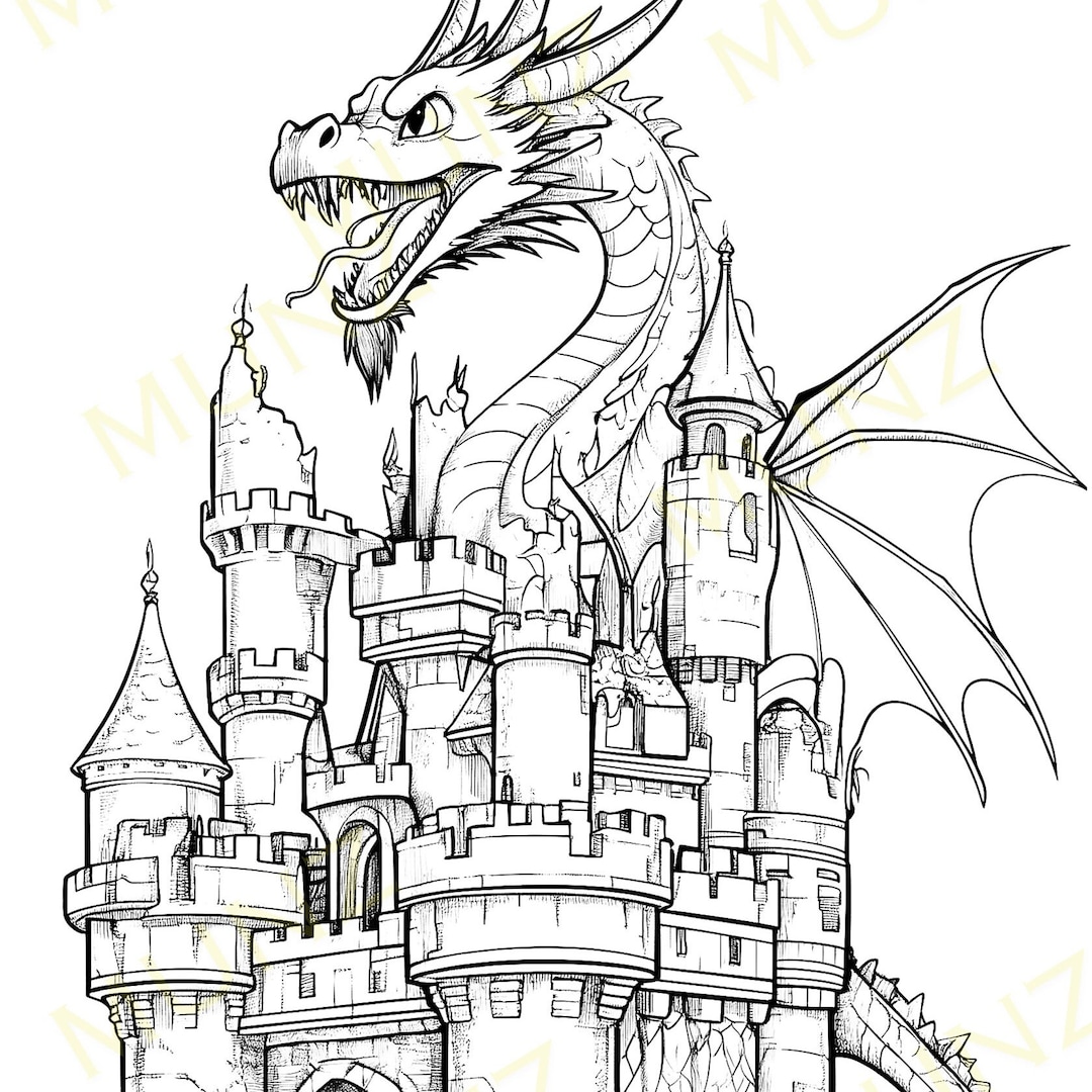 Epic Dragon Castle Coloring Page for Fantasy Lovers HALLOWWEN 2024 ...