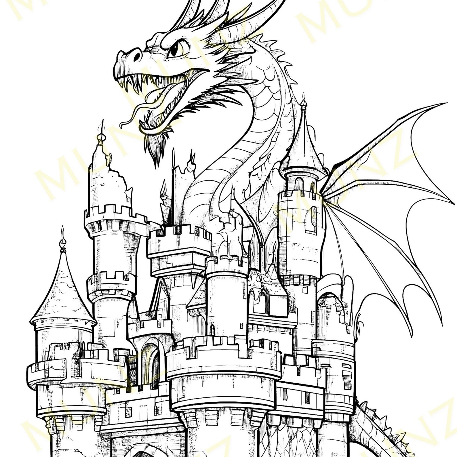 Epic Dragon Castle Coloring Page for Fantasy Lovers HALLOWWEN 2024 ...