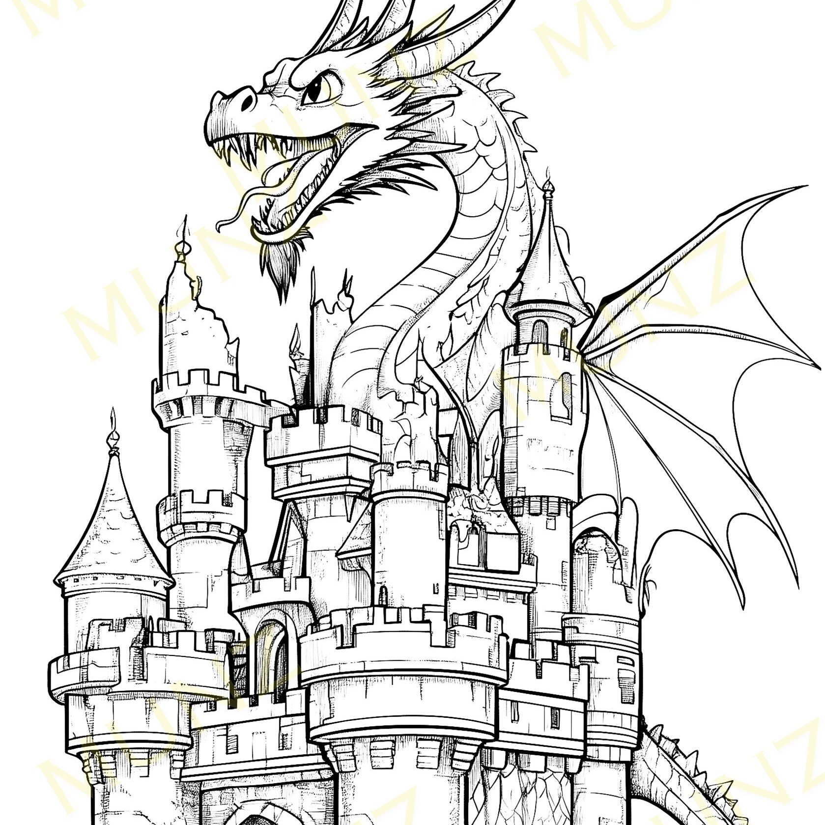 Epic Dragon Castle Coloring Page for Fantasy Lovers HALLOWWEN 2024 ...