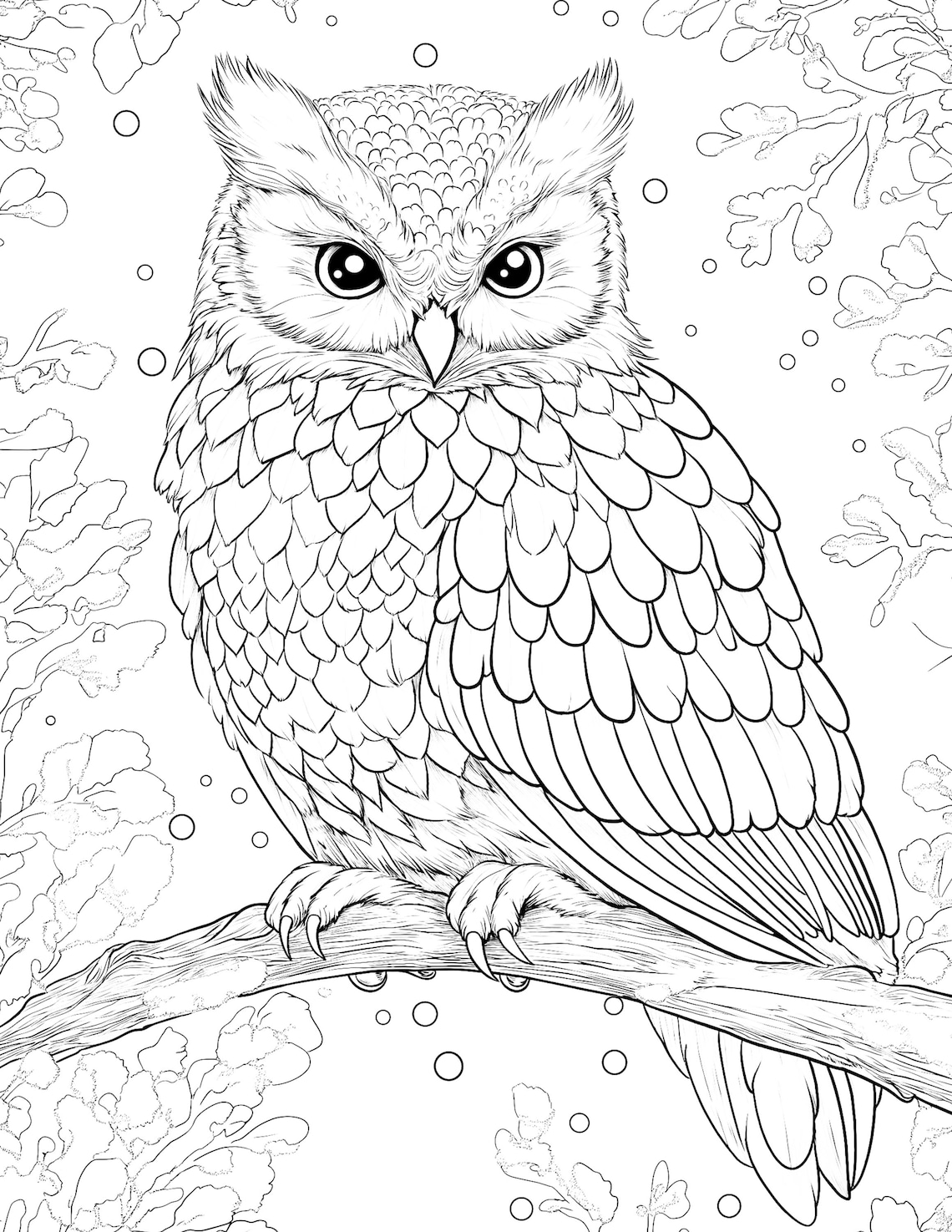 Majestic Christmas Owl Coloring Page Elegant Holiday Bird Illustration ...