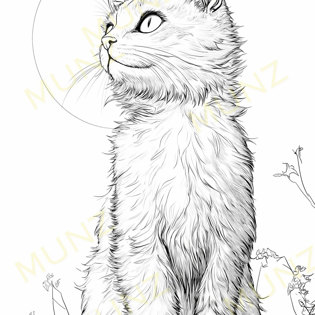 Cat Portrait Coloring Page Detailed Cat Digital Print Printable Cat Art ...