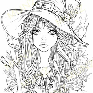 Witch Girl Coloring Page Fantasy Witch Art Magical Witch Portrait ...