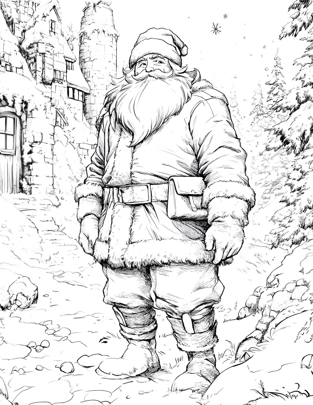 Santa Claus Winter Wonderland Coloring Page Festive Christmas Art for ...