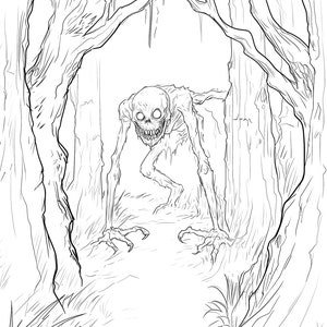 2 Pages I Terrifying Forest Creature and Boy Spooky Halloween Digital ...