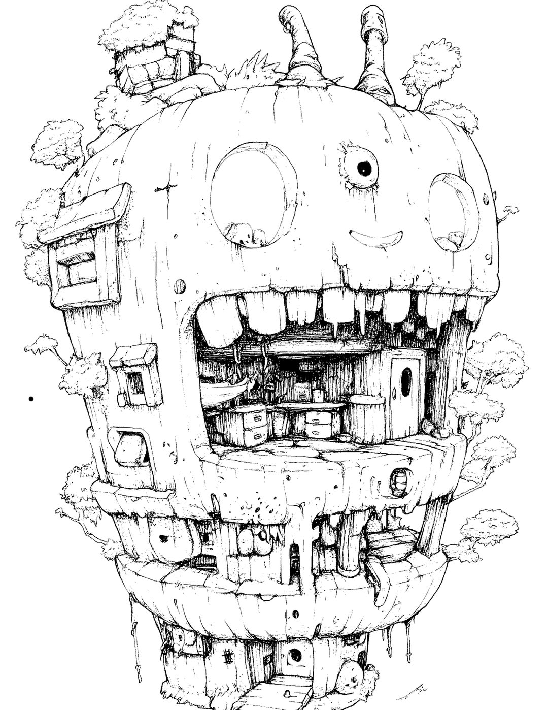 Fantasy Pumpkin House Coloring Page Whimsical Digital Printable Artwork ...