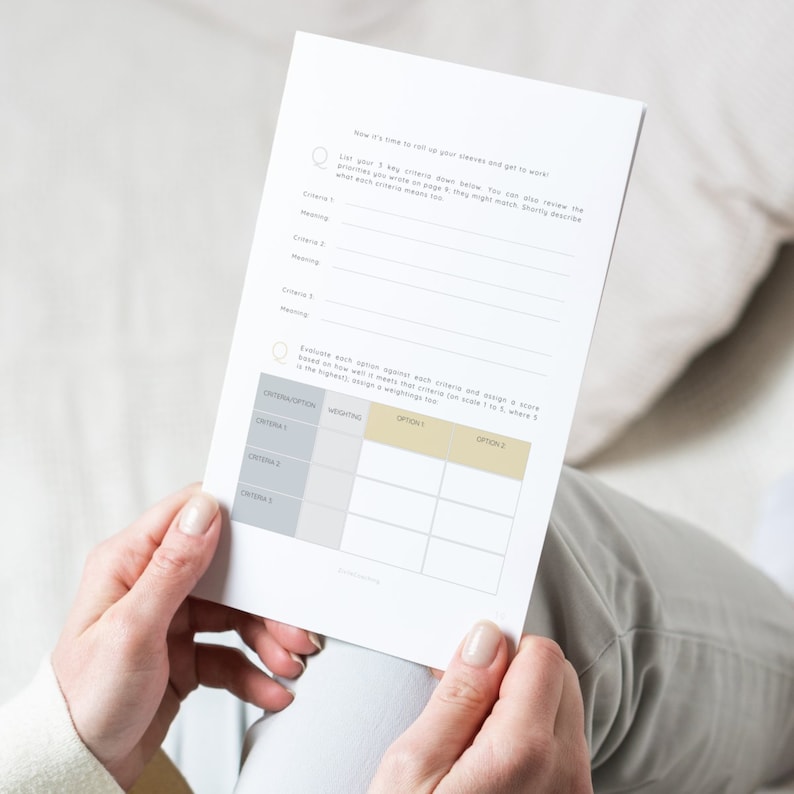 Decision Making Worksheet, Certified Life Coach Worksheet, Evaluate ...