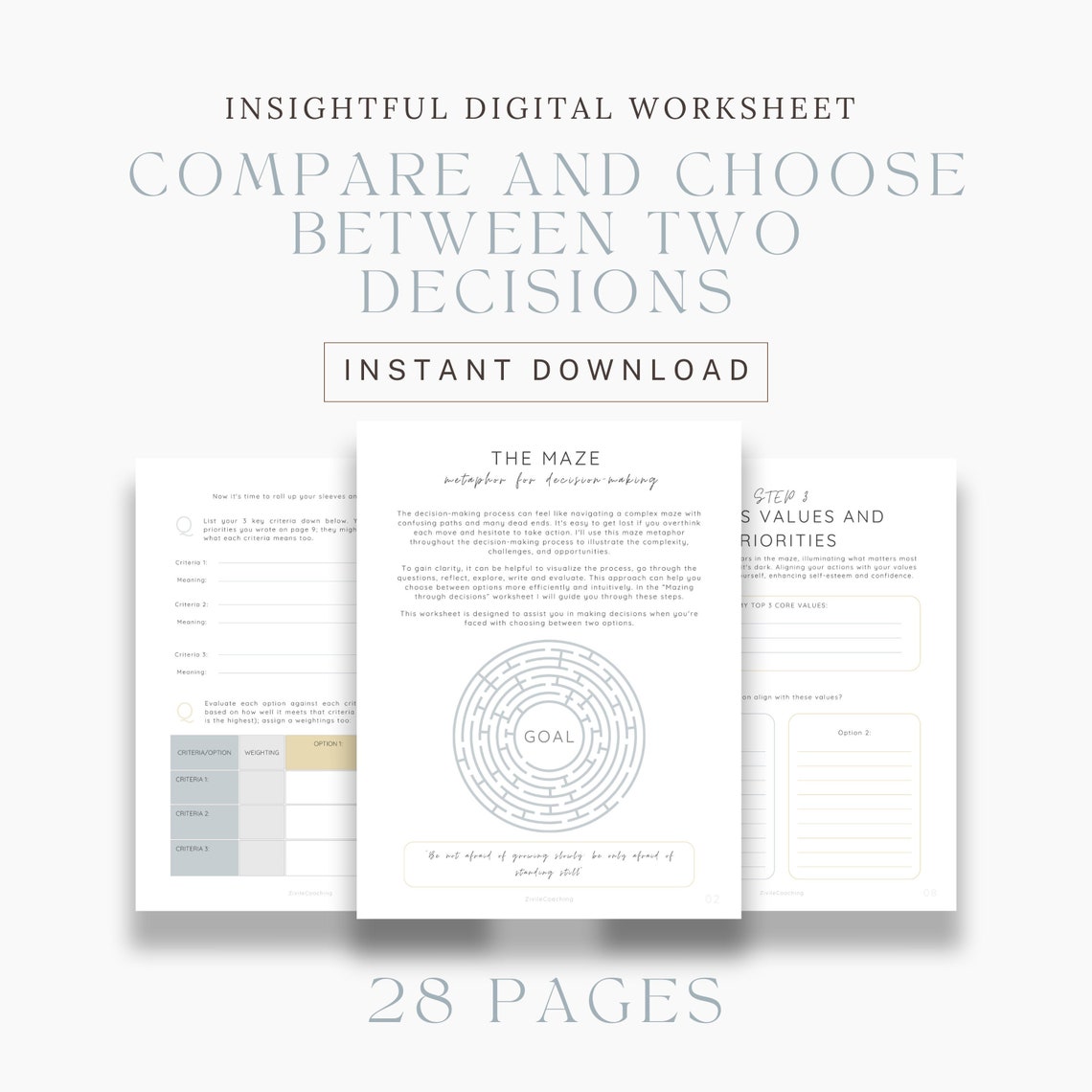 Decision Making Worksheet, Certified Life Coach Worksheet, Evaluate ...