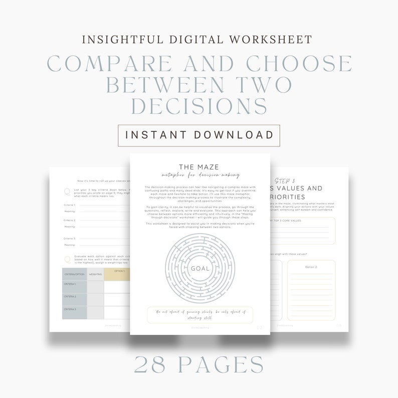 Decision Making Worksheet, Certified Life Coach Worksheet, Evaluate ...