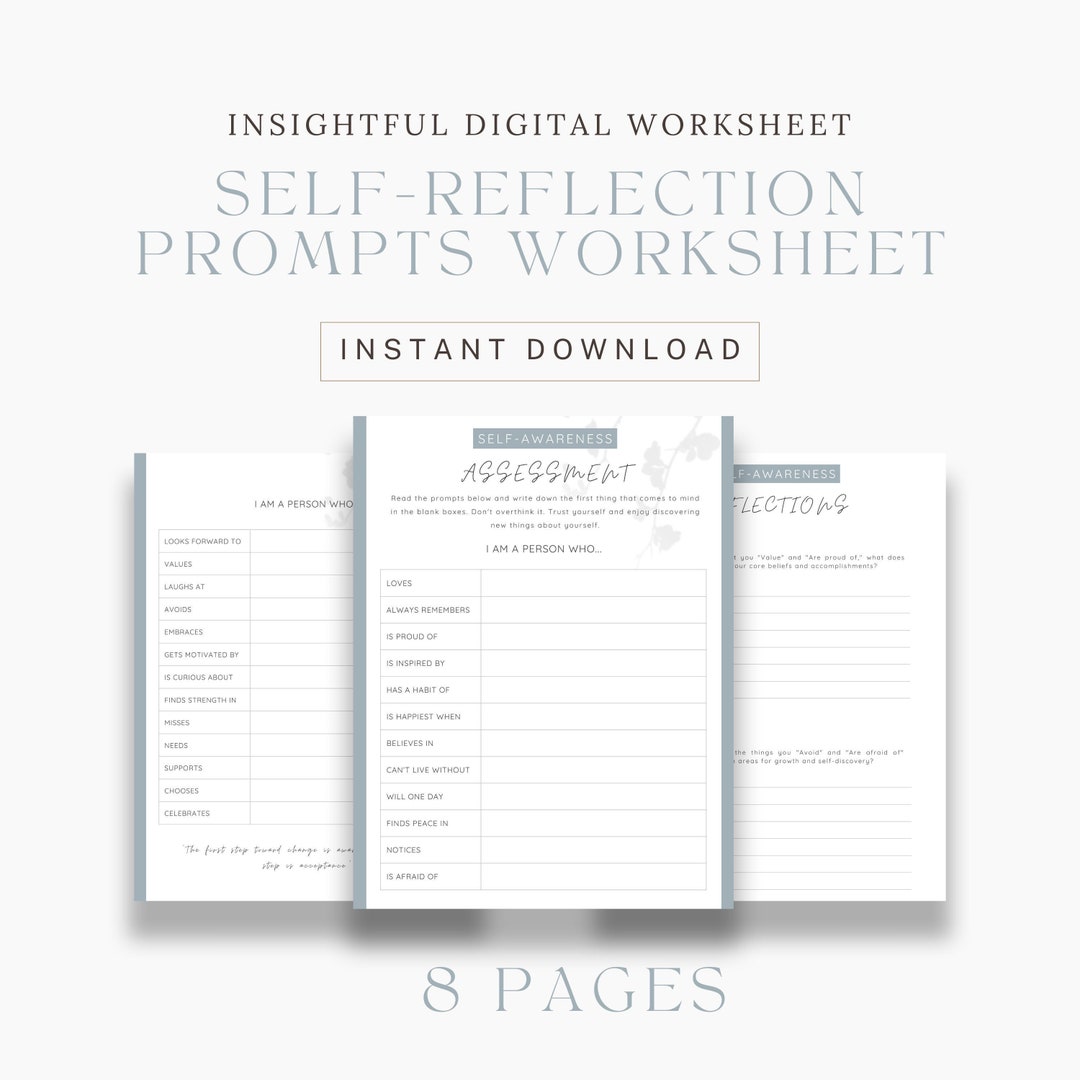 Self-reflection Prompts Worksheet, 8-page Tool for Personal Growth ...