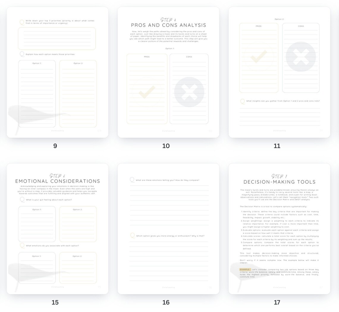 Decision Making Worksheet, Certified Life Coach Worksheet, Evaluate ...