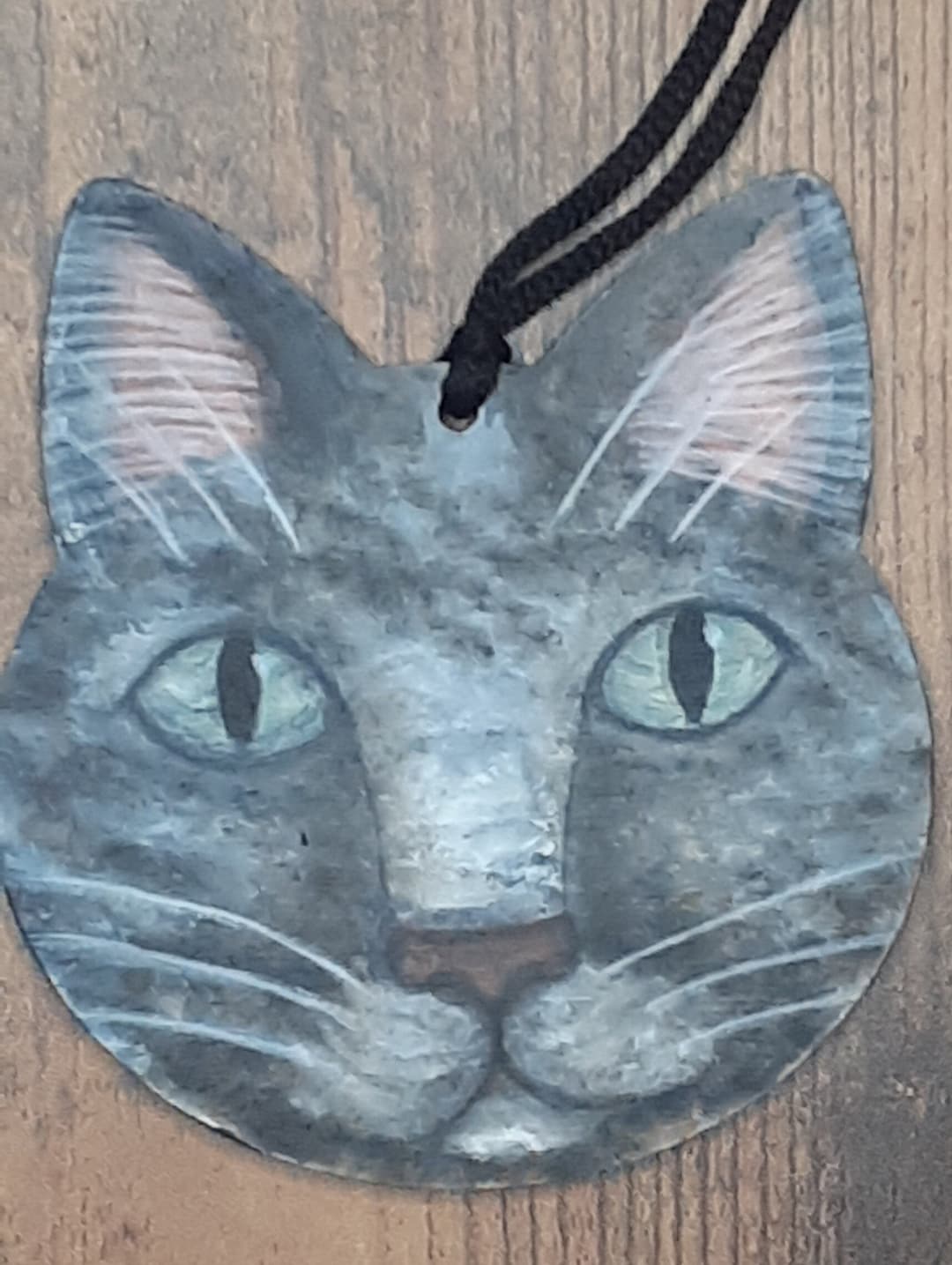 Cat Face Hanging Ornament ~ Mottled Brown Kitty Face 3.5" ~ Folk Art ...
