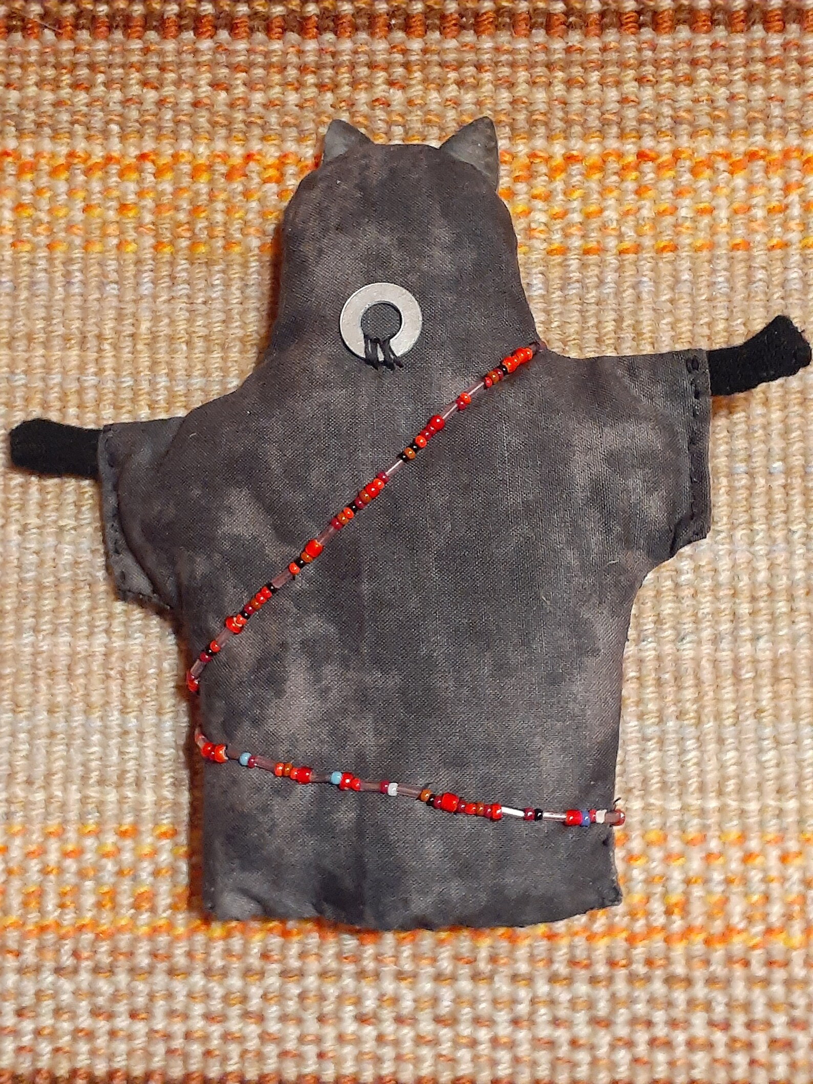 Cat Folk Art Doll / Wall Hanging Hand-stitched Spirit Cat Cloth Body ...