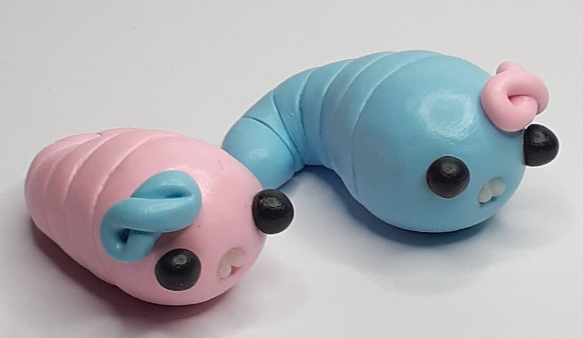 Cute Worm Figurines, Twin Pastel Worms, Pet Worms, Pastel Worms With ...