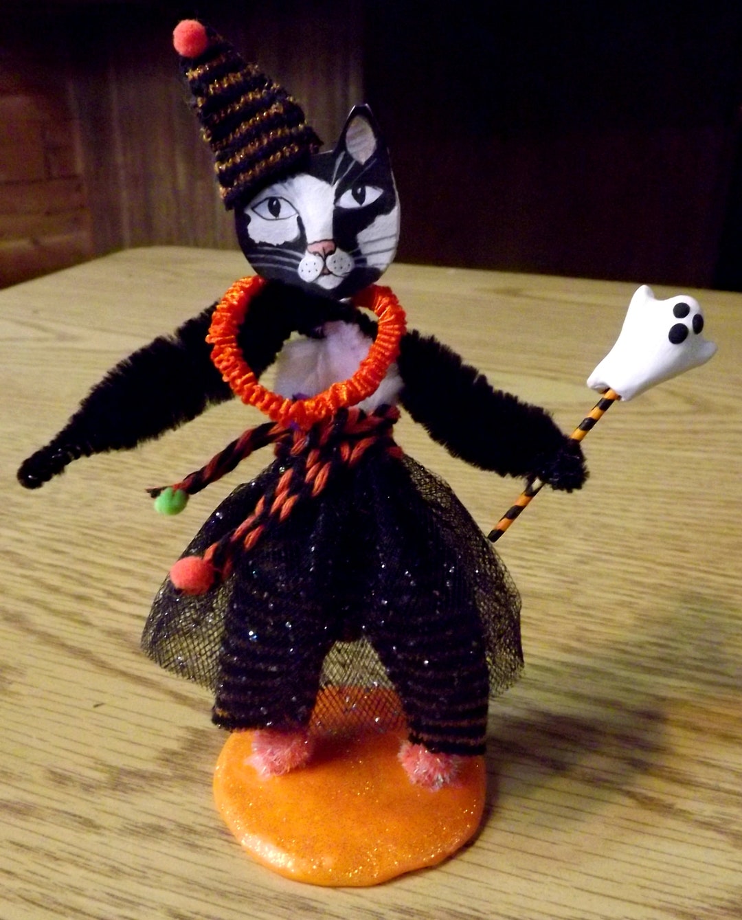 SALE! Whimsical Mixed Media Handmade Cat Paper Doll 6" Halloween Witch ...