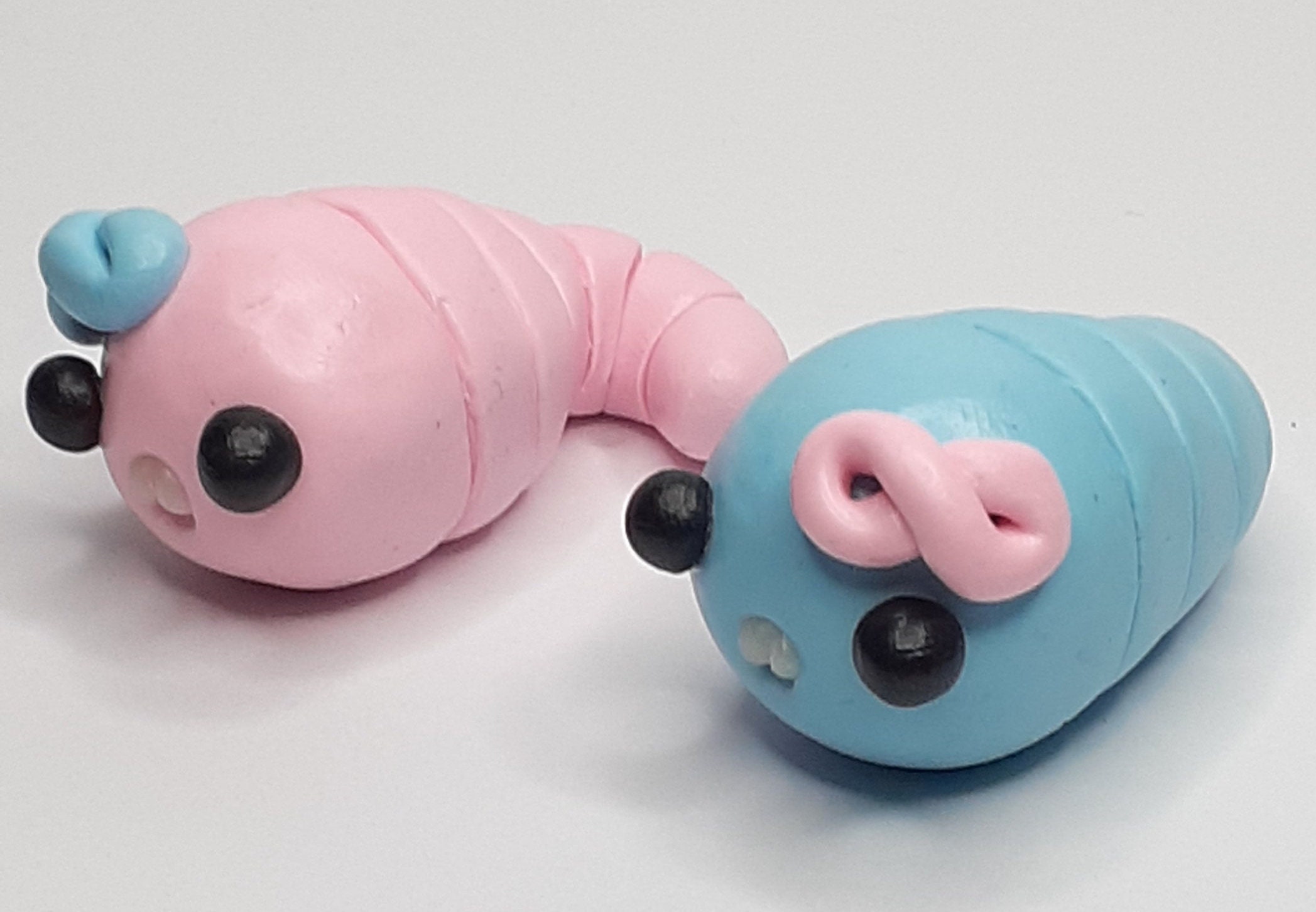 Cute Worm Figurines, Twin Pastel Worms, Pet Worms, Pastel Worms With ...