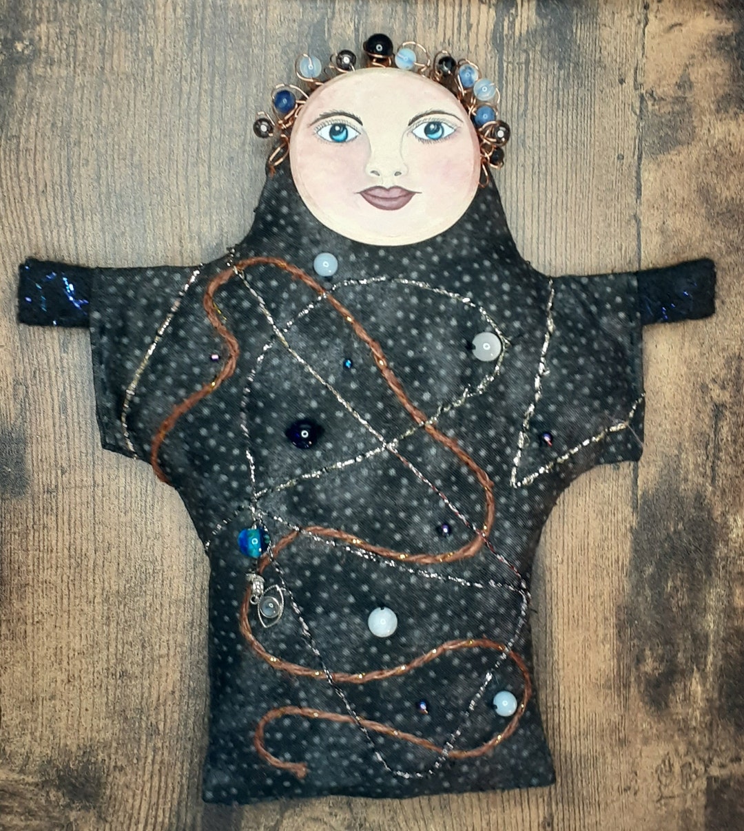 Folk Art Moon Goddess Doll / Wall Hanging Handstitched ~ Protector~ Art ...