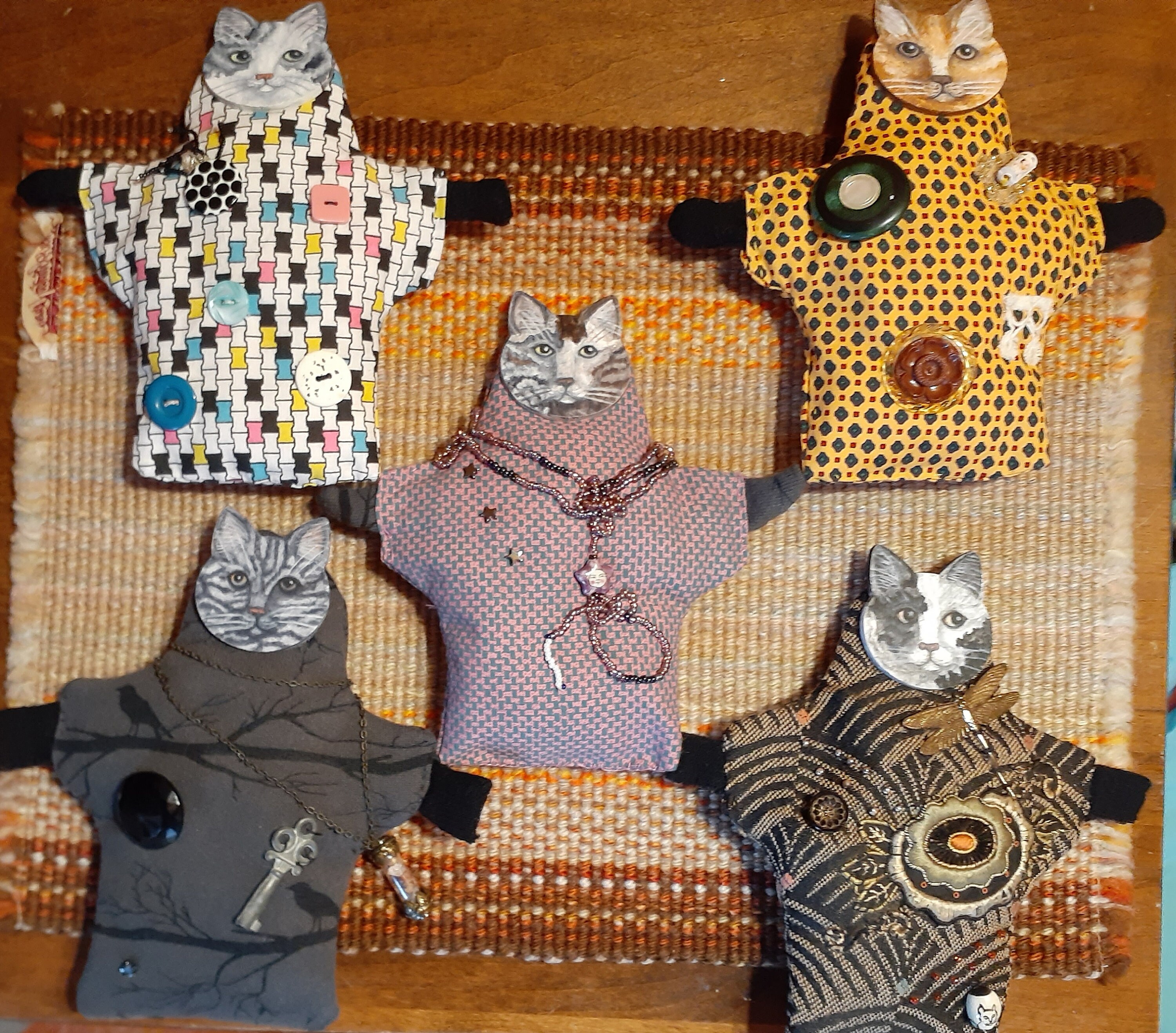 Cat Folk Art Doll / Wall Hanging Hand-stitched Spirit Cat Cloth Body ...