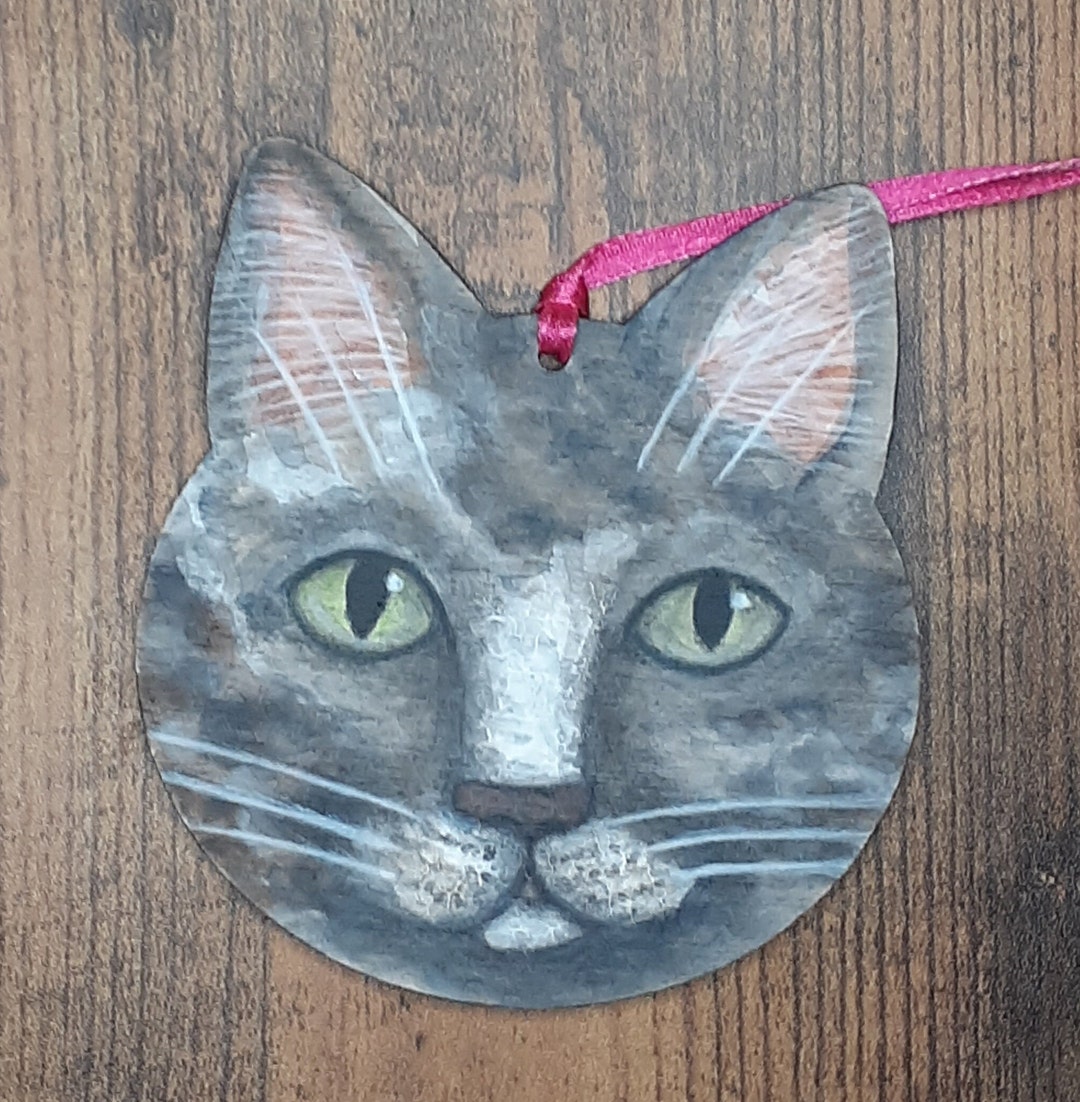 Kitty Face Hanging Ornament ~ Mottled Brown & Grey Cat Face ~ Cat Folk ...