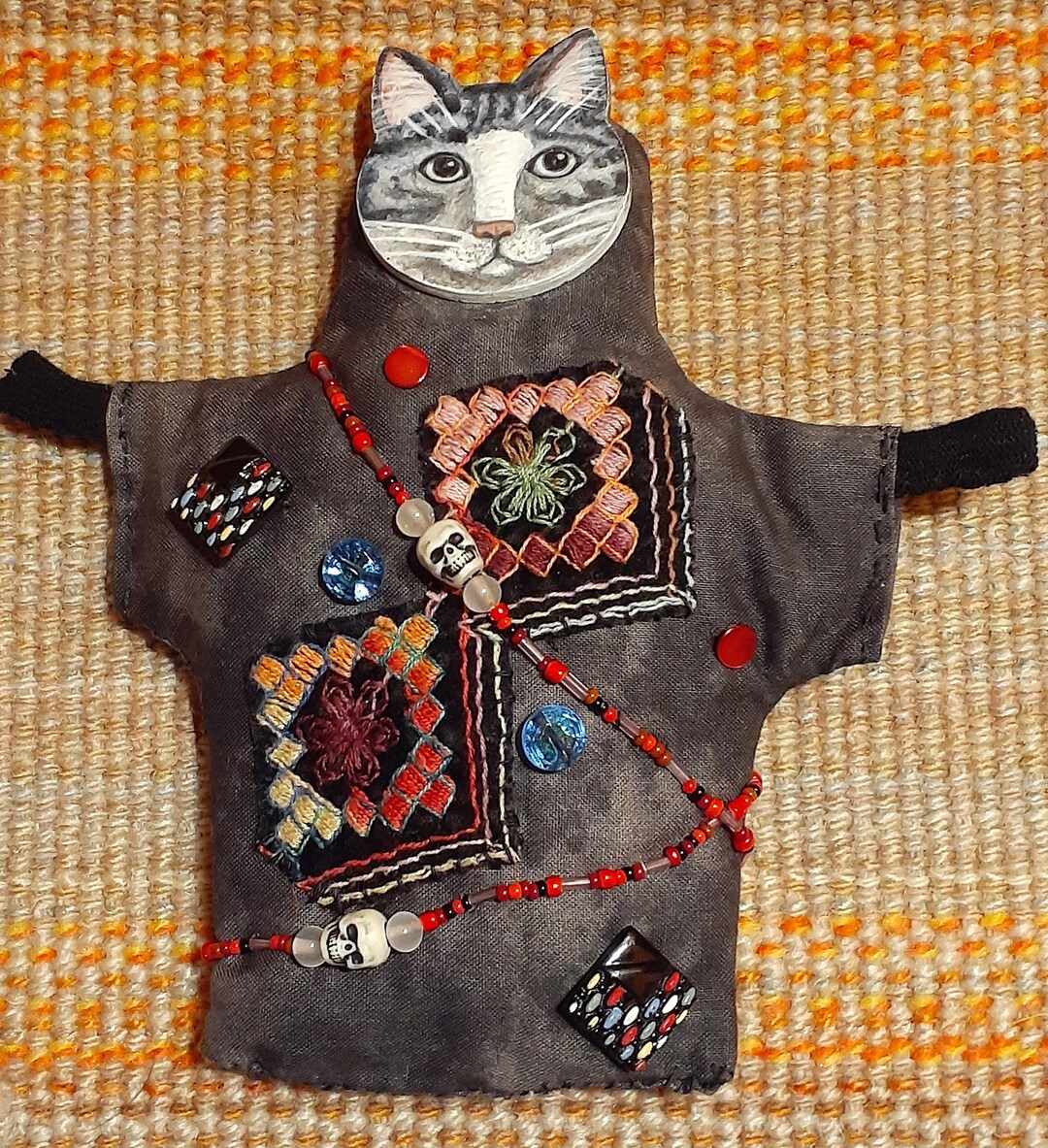 Cat Folk Art Doll / Wall Hanging ~ Hand-stitched ~ Spirit Cat ~ Cloth ...