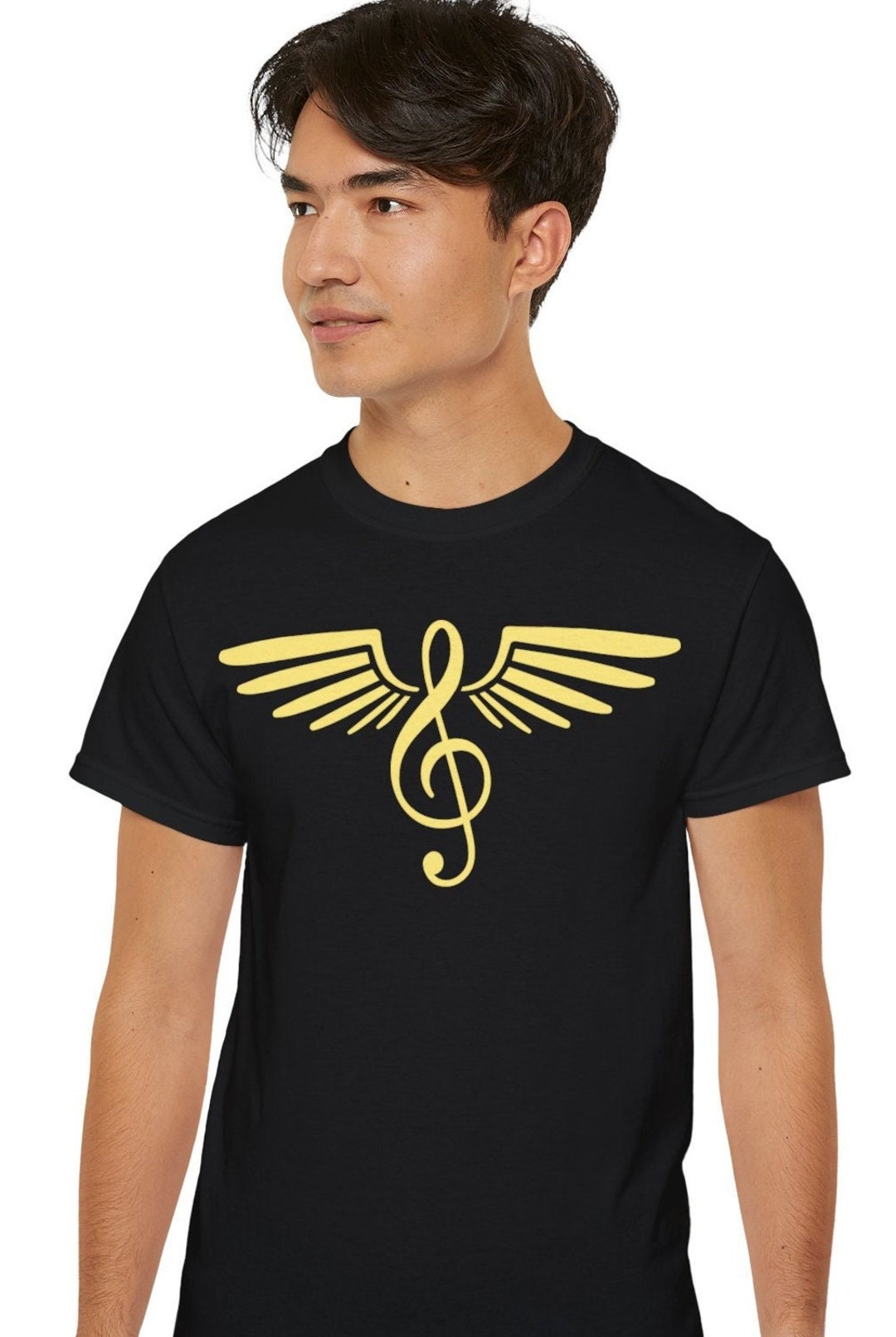 T Shirt Shiny Gold Music Note Winged T-shirt Flying Jazz Note Tshirt ...