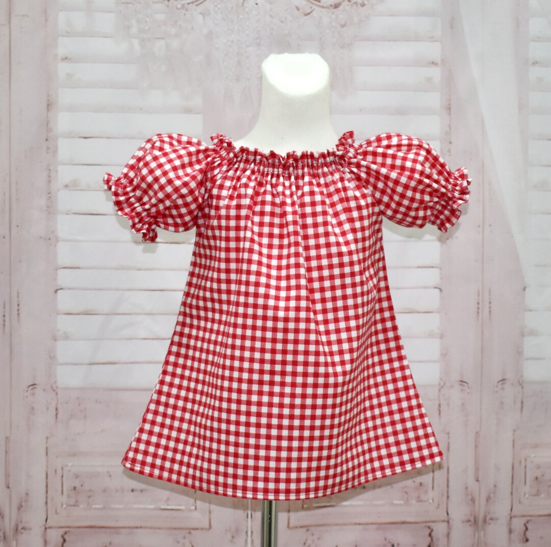 Red Gingham Top, Gingham Top, Girl Peasant Top, Red Peasant Top, Red ...